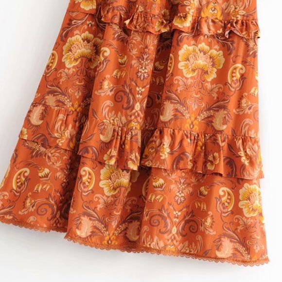 Skirts | Boho Rust Orange Floral Maxi Festival Skirt | Poshmark